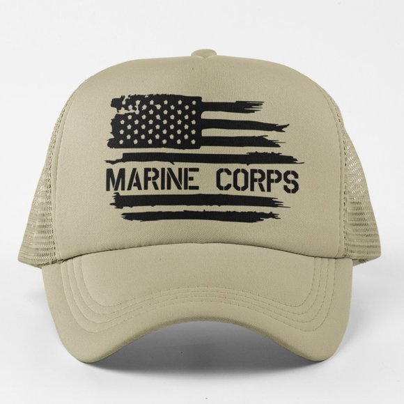 Accessories | Marine Corps American Flag Khaki Foam Trucker Hat Mesh ...